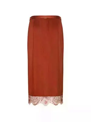 TWINSET Lace-trim Pinstripe Midi Skirt - Red