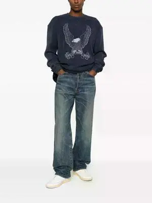 ONE OF THESE DAYS Eagle-print Waffle-knit Long-sleeve T-shirt