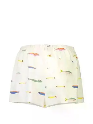 Staud Fish-print Linen Shorts - Neutrals