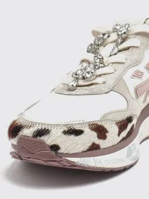 Premiata Lauryn Animal Print Pony Hair Sneakers With Crystal Embellishments