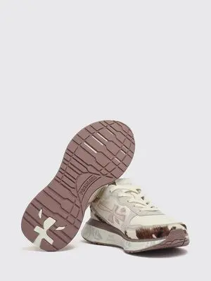 Premiata Lauryn Animal Print Pony Hair Sneakers With Crystal Embellishments