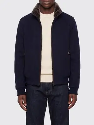 MOORER Virgin Wool And Cashmere Bomber Jacket With Fur Collar - Navy