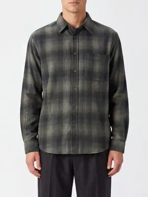 COOR Check Cotton And Wool-blend Shirt With French Collar - Grey