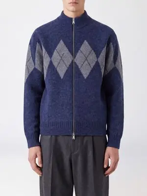 COOR Argyle Wool And Alpaca-blend Zip-up Cardigan - Blue