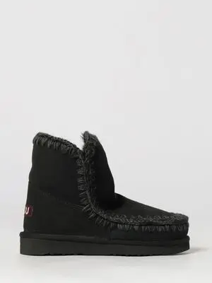Mou Eskimo Suede Ankle Boots With Contrast Stitching And Wool Lining - Black