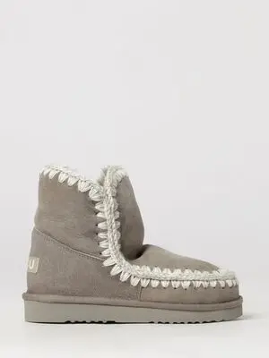 Mou Eskimo Suede Ankle Boots With Contrast Stitching And Wool Lining Grey