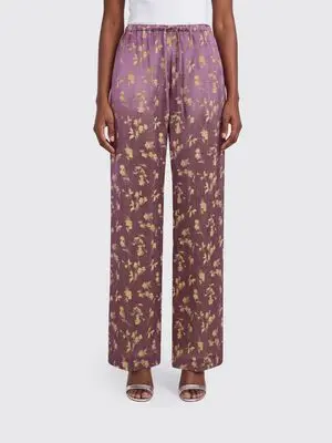Dries Van Noten Floral Print Satin Palazzo Trousers With Drawstring - Violet