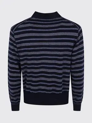 DUNST Long-sleeved Striped Knit Polo In Viscose And Angora Blend