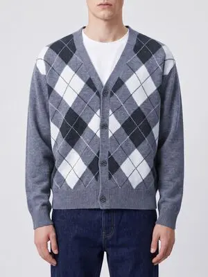 DUNST Argyle V-neck Cardigan In Pure Wool