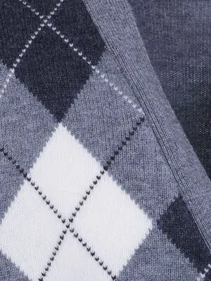 DUNST Argyle V-neck Cardigan In Pure Wool