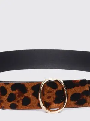Orciani Adjustable Animal Print Pony Hair Belt With Monogram Buckle
