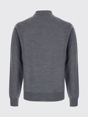Emporio Armani Long-sleeved Virgin Wool Knit Polo Shirt With Three-button Placket - Grey