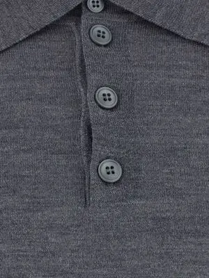 Emporio Armani Long-sleeved Virgin Wool Knit Polo Shirt With Three-button Placket - Grey
