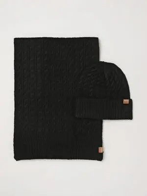 Liu Jo Two-piece Woven Knit Ribbed Hat And Scarf Set - Black