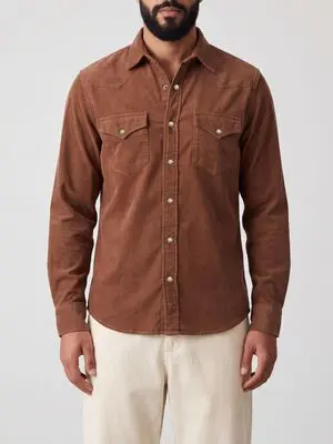 Canali Cotton Shirt With French Collar And Flap Pockets - Camel