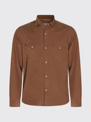 Canali Cotton Shirt With French Collar And Flap Pockets - Camel