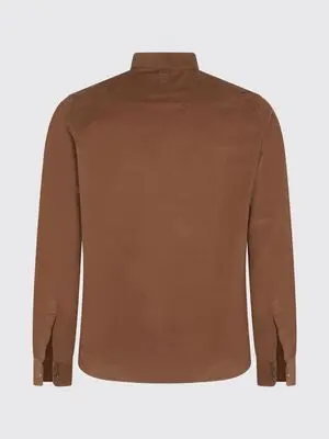 Canali Cotton Shirt With French Collar And Flap Pockets - Camel