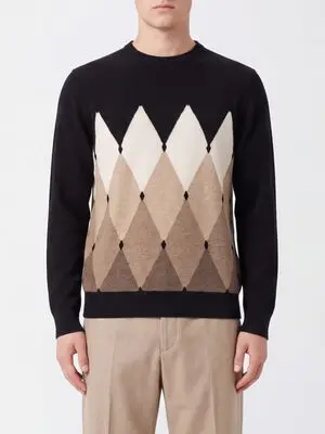 BALLANTYNE Argyle Pattern 100% Cashmere Crew-neck Jumper - Black