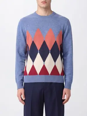 BALLANTYNE Argyle Pattern 100% Cashmere Crew-neck Jumper - Blue