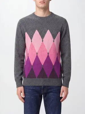 BALLANTYNE Argyle Pattern 100% Cashmere Crew-neck Jumper - Grey