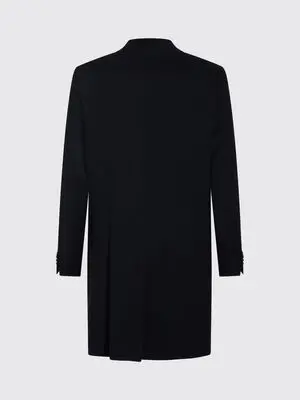 Canali Double-breasted Long Coat In Wool And Cashmere Blend