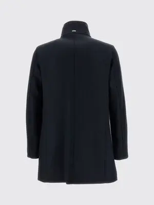 Herno Single-breasted Virgin Wool Coat With High Neck And Concealed Closure - Blue