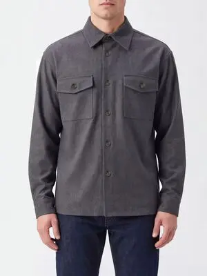PAOLO PECORA Viscose-blend Shirt Jacket With Patch Pockets - Grey