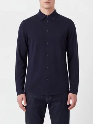 Emporio Armani Virgin Wool Knitted Shirt With Embroidered Logo - Blue