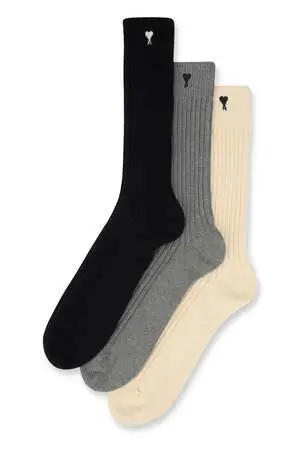 AMI Paris Three-pack Cotton Mini Socks - Multicolor