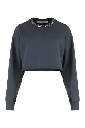 GOLDEN GOOSE Distressed Crystal-embellished Cropped Cotton Sweatshirt