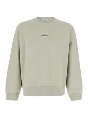 Stone Island Logo Print Cotton Crewneck Sweatshirt