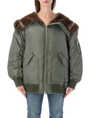 STAND STUDIO Stand Studio Hooded Faux Fur Trim Bomber Jacket Sage Green