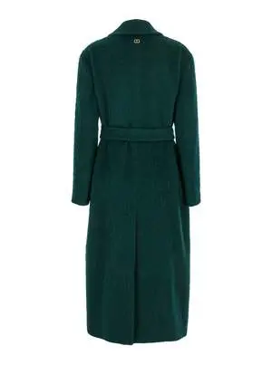 TWINSET Double-breasted Wool Blend Jacket With Notched Revers And Front Belt