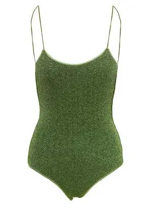 Oseree Lurex One-piece Swimsuit With Deep Back Neckline And Thin Straps - Green