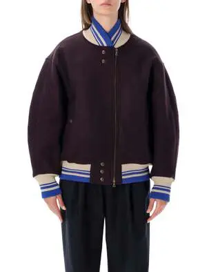 Dries Van Noten Oversized Wool Twill Bomber Jacket With Contrast Striped Rib Trim