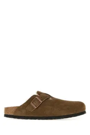 BIRKENSTOCK Suede Boston Shearling Slippers - Camel