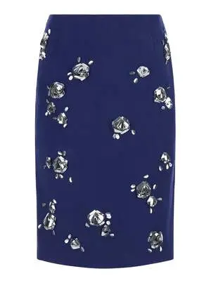 MARKGONG High-waist Slim Pencil Mini Skirt With Pink Details - Blu