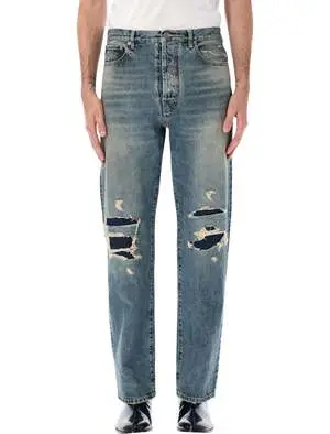 MAISON MARGIELA Distressed Straight-leg Five-pocket Jeans With Open Knee Rips And Raw Frayed Hem