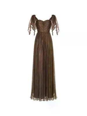 ROSERRY Elizabeth Off-shoulder Ruched Maxi Dress - Brown