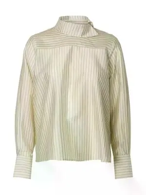 SELECTED Stripe-pattern High-neck Blouse