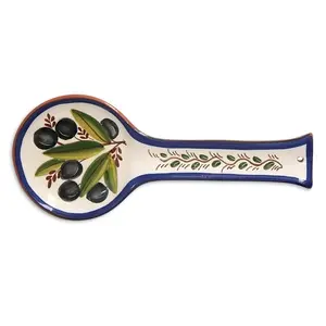 COSTA NOVA Terracotta Hand Painted Spoon Rest - Olive