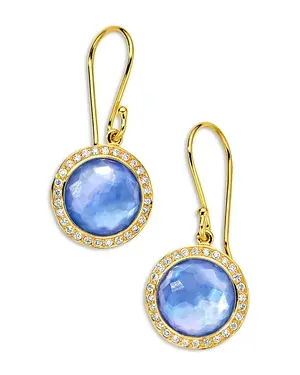 Ippolita 18k Yellow Gold Lollipop Quartz Over Mother Of Pearl Over Lapis Triplet & Diamond Halo Drop Earrings - Rock Cryst