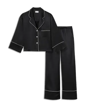 PETITE PLUME Celine Silk Shirt & Wide Leg Pants Pajama Set