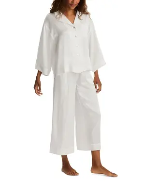 PETITE PLUME Olivia Silk Shirt & Wide Leg Pants Pajama Set - White
