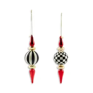 MACKENZIE-CHILDS Black & White Check Finial Glass Ornaments, Set Of 2 - No Color
