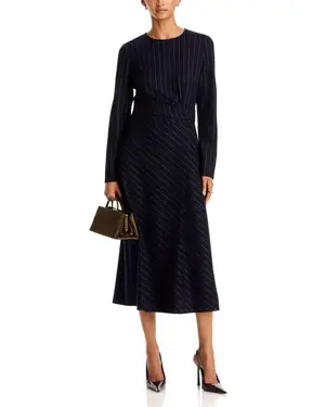 Lafayette 148 New York Pinstripe Long Sleeve Midi Dress