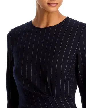 Lafayette 148 New York Pinstripe Long Sleeve Midi Dress