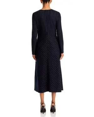 Lafayette 148 New York Pinstripe Long Sleeve Midi Dress
