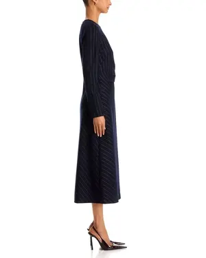 Lafayette 148 New York Pinstripe Long Sleeve Midi Dress