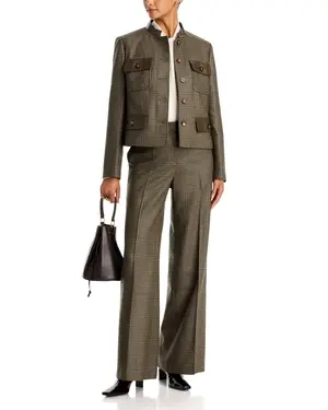 Lafayette 148 New York Leather Trim Wool Cropped Jacket